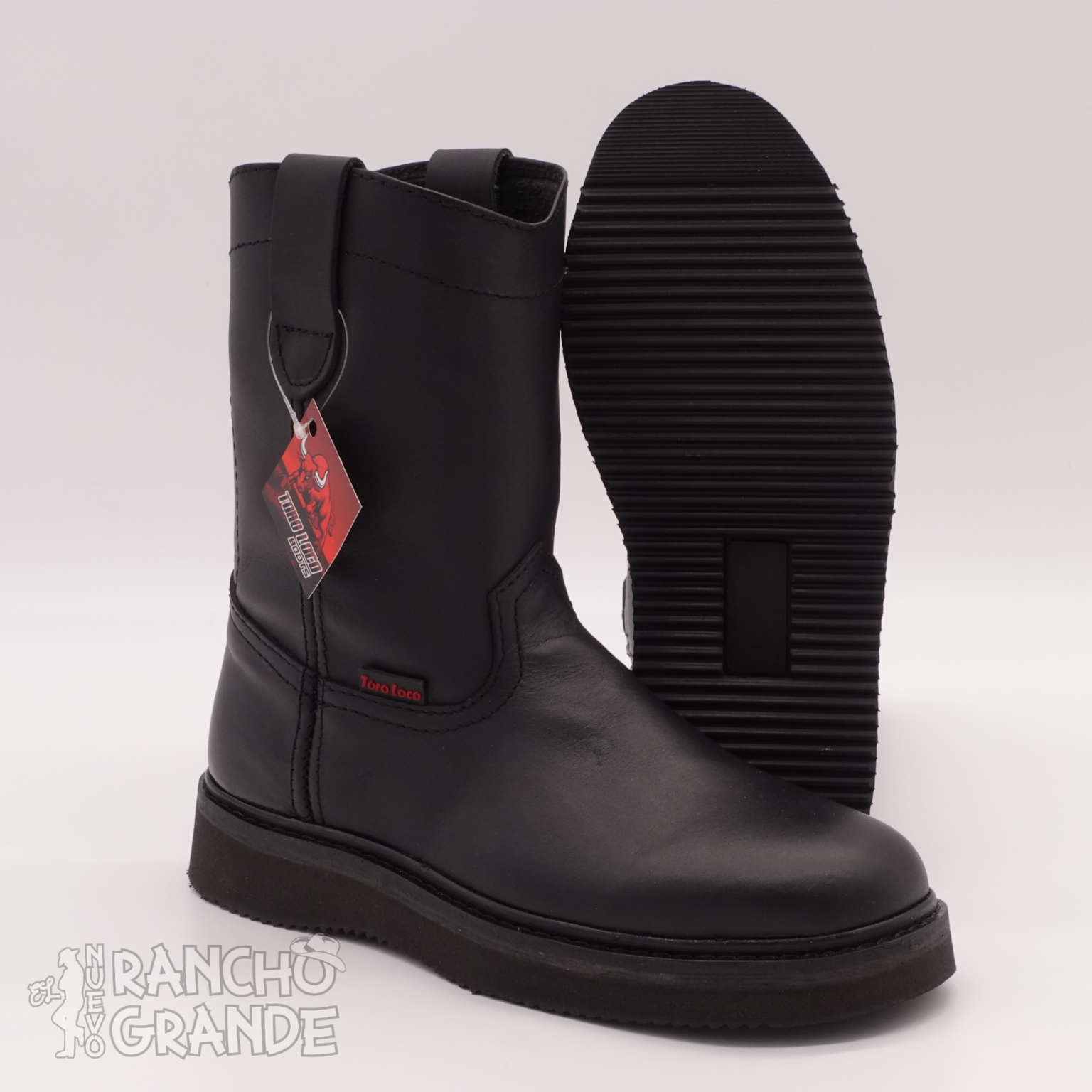 Woman's Leather Work Boots- Pull Up Black - Flat Wedge Sole - El Nuevo ...