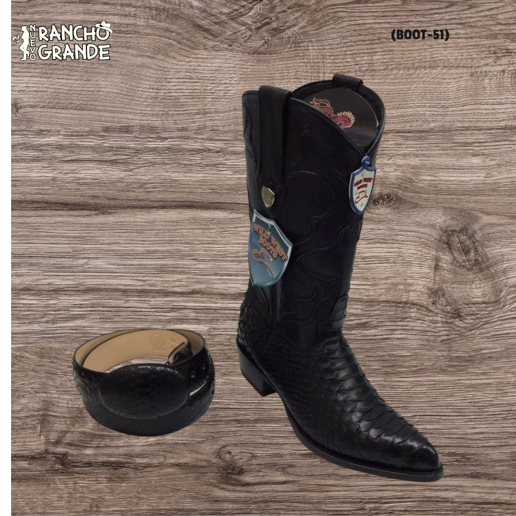Men's Western Genuine (Original) Snake Pointed Toe Boots - Black - El ...