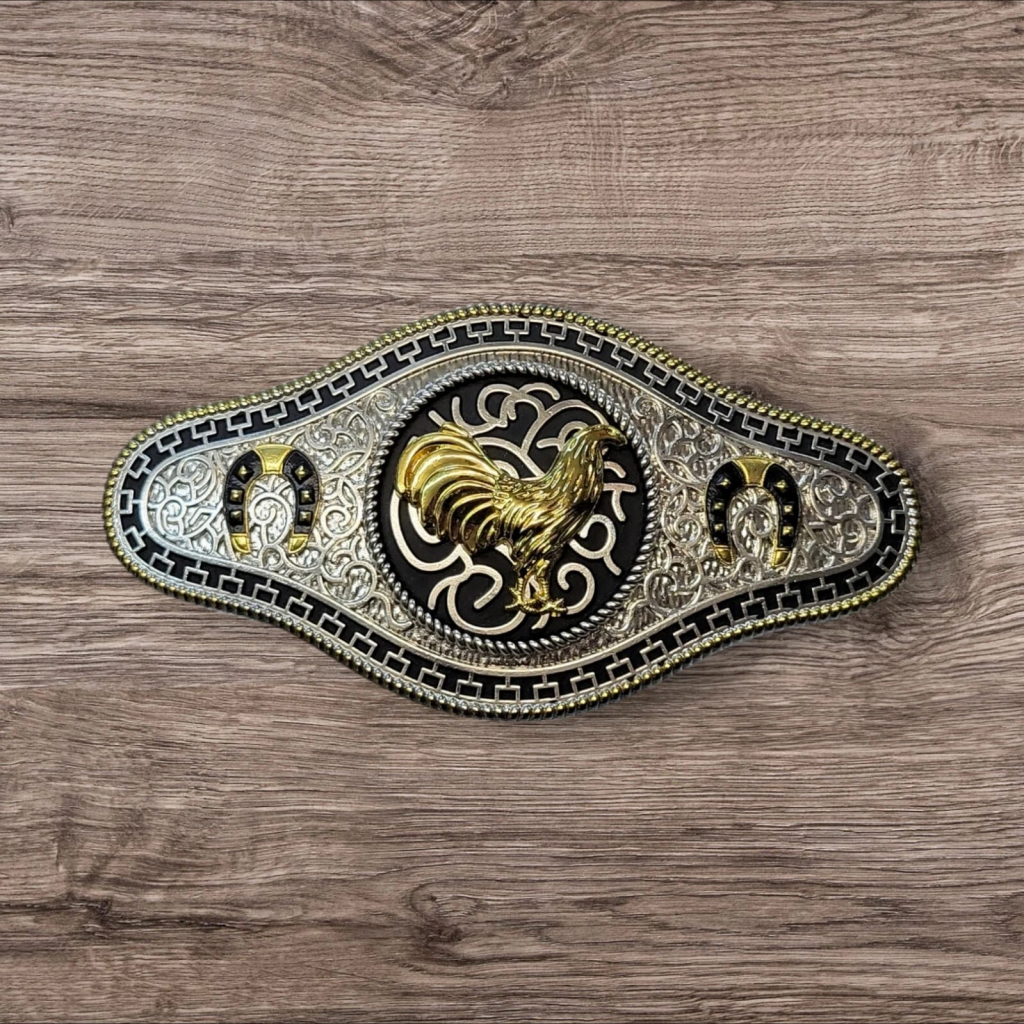 Cowboy/Charro Belt Buckle - Rooster 6.5"x3.25" Silver Tone/Black/Gold ...