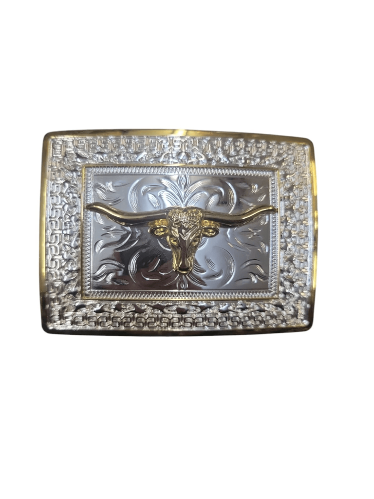 Cowboy Belt Buckle - Long Horn Bull Head 4 1/4"x3 1/8" Silver Tone/Gold ...