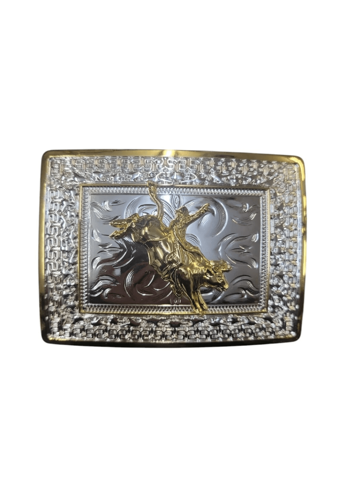 Cowboy Belt Buckle - Bull Rider 4 1/4"x3 1/8" Silver Tone/Gold - El ...