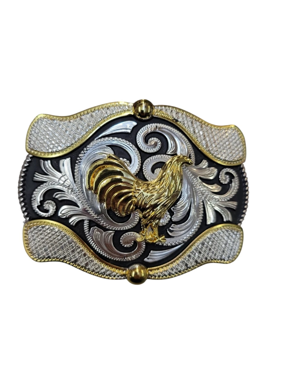 Cowboy Belt Buckle - Rooster 4.25"x3.25" Black Tone/Gold/Silver - El ...