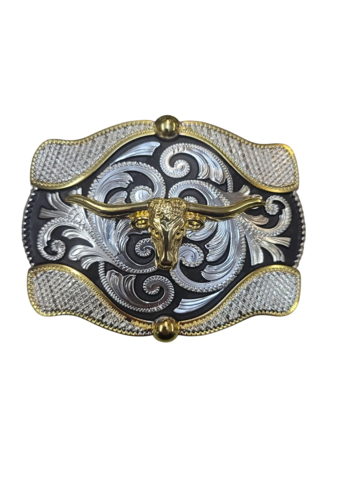 Cowboy Belt Buckle - Long Horn Bull Head 4.25"x3.25" Black Tone/Gold ...