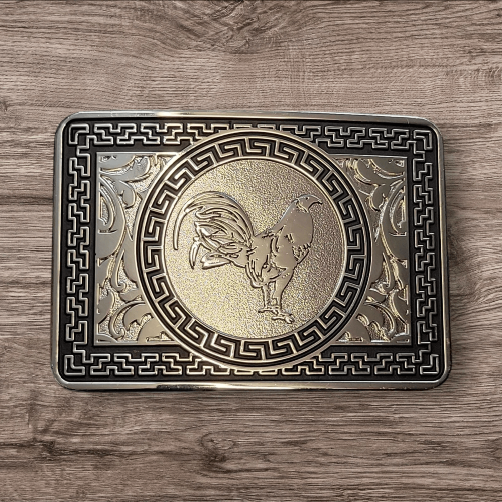 Cowboy Belt Buckle - Rooster 4 1/2"x 3 1/8" Silver Tone/Black - El ...